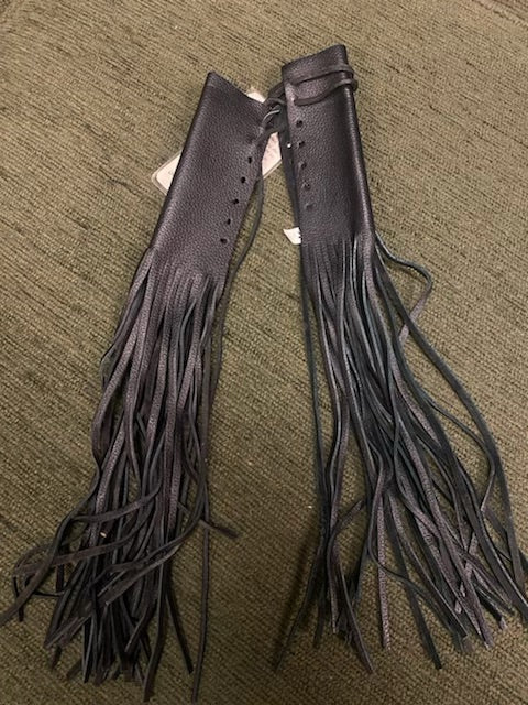 Black Leather Cowhide Handlebar fringe cover – Icon Biker Gear